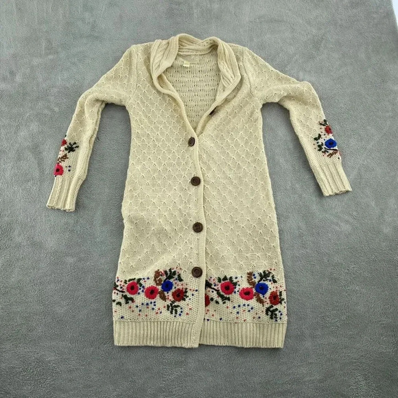 Nick & Mo | Sweaters | Nick Mo Medium Beige Long Cardigan With Floral ...